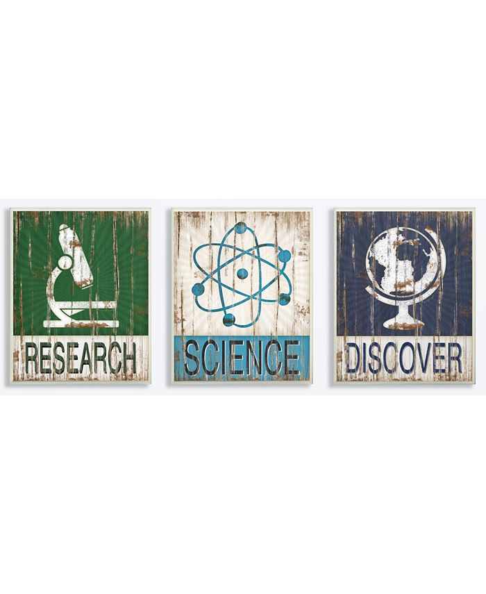 Stupell Industries Research Science Discover 3 Piece Wall Plaque Art ...