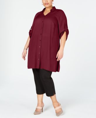 Alfani Plus Size Roll-Tab Tunic Shirt, Created for Macy's - Macy's
