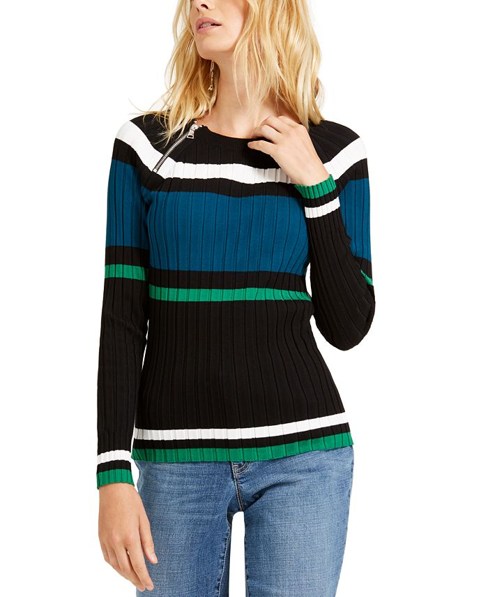 INC International Concepts INC Striped Zipper Sweater, Created for Macy ...