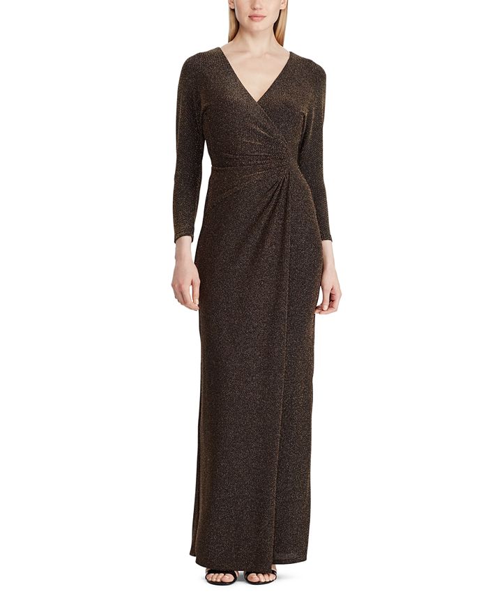 Lauren Ralph Lauren Metallic Surplice Gown - Macy's