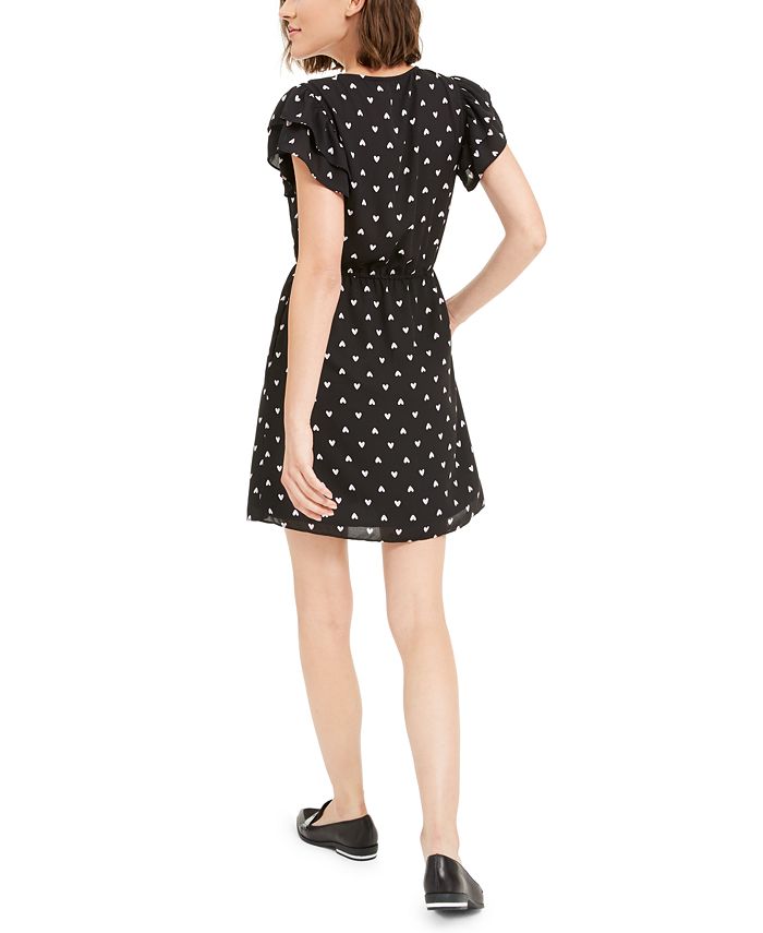Maison Jules Heart-Print Flutter-Sleeve Dress - Macy's