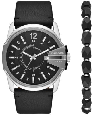 Diesel Men's Master Chief Black Leather Strap Watch 45mm Box Set - Macy's
