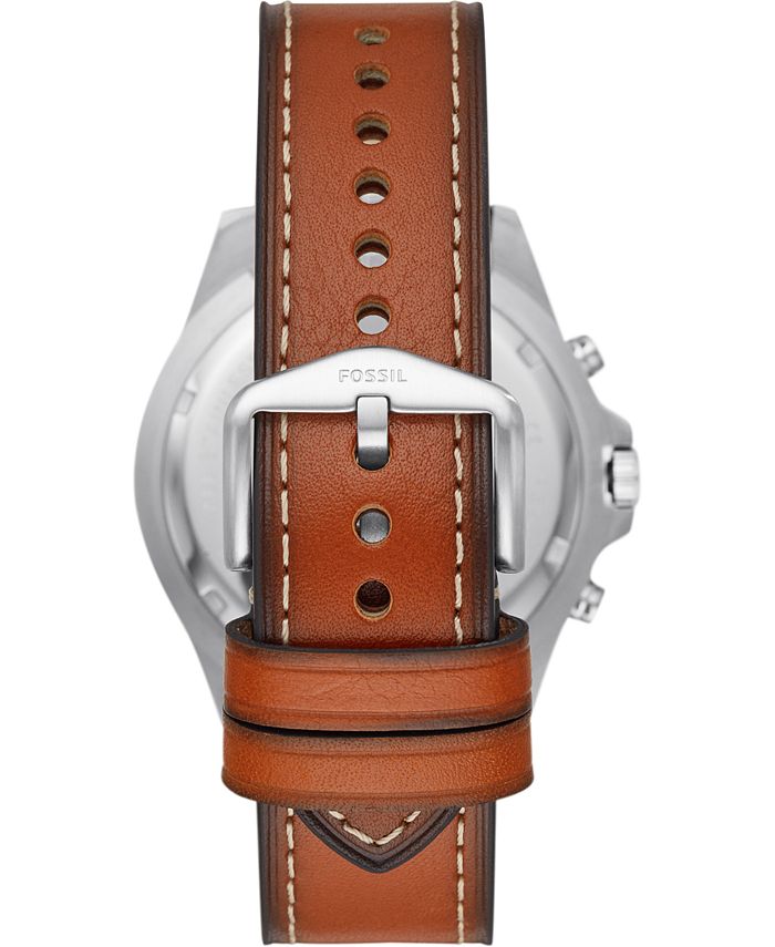 Fossil Men's Chronograph Garrett Brown Leather Strap Watch 44mm - Macy's