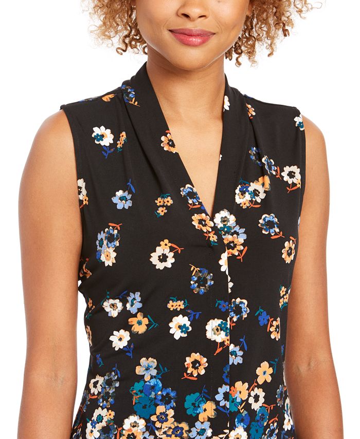 Calvin Klein Floral-Print V-Neck Top - Macy's