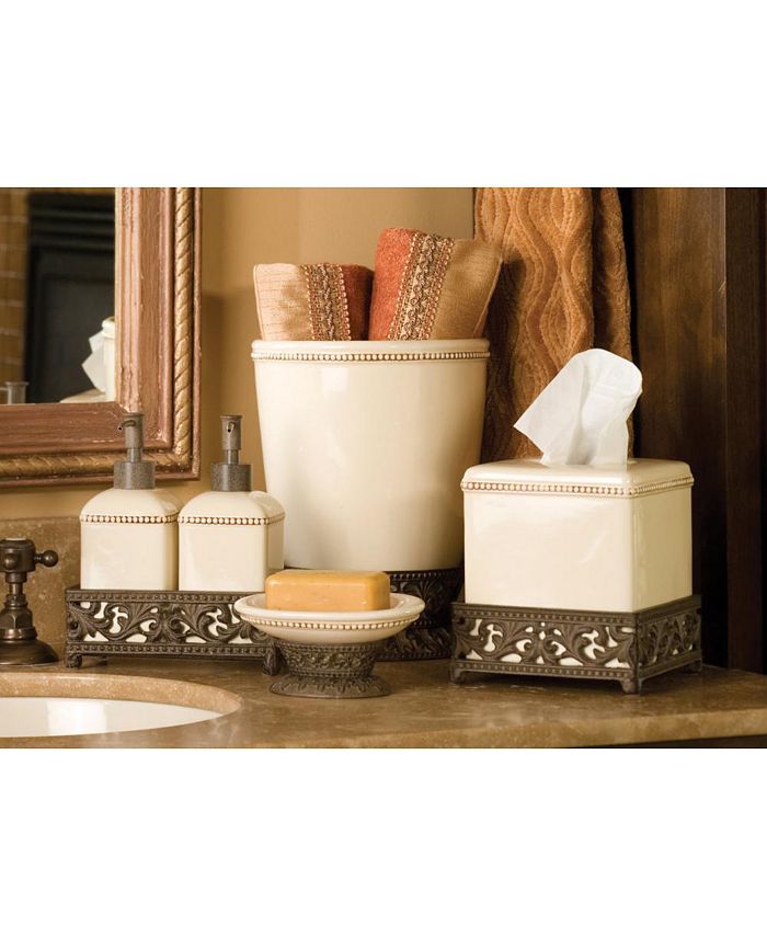 The GG Collection Square Cream Ceramic Tissue Box Cover in a Metal Base ...