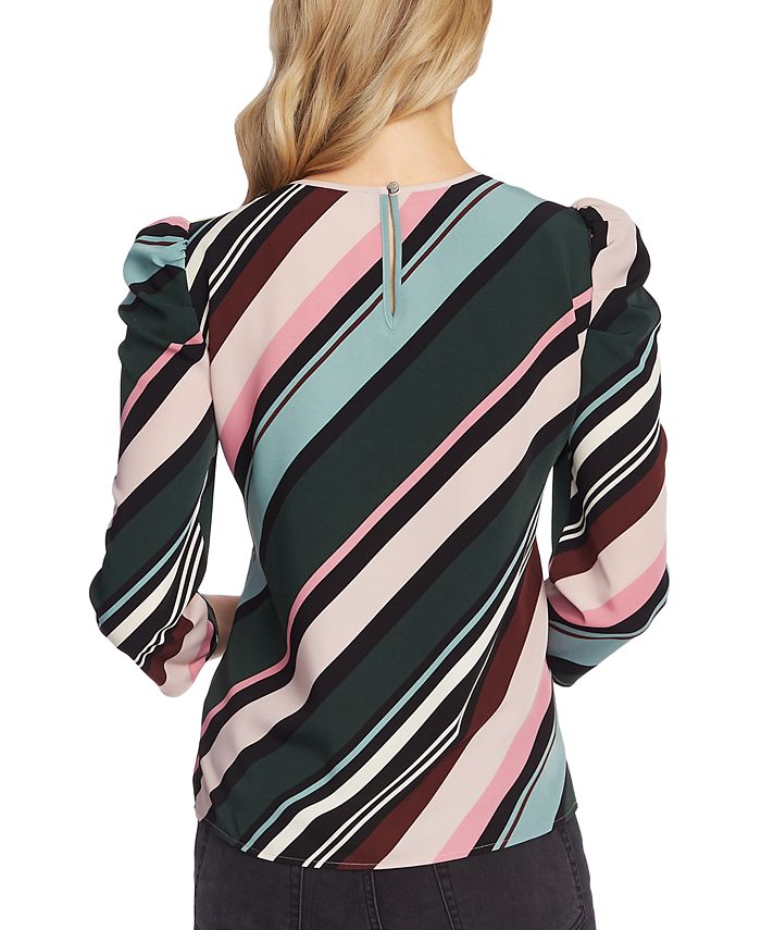 Vince Camuto Striped Puff-Shoulder Top - Macy's
