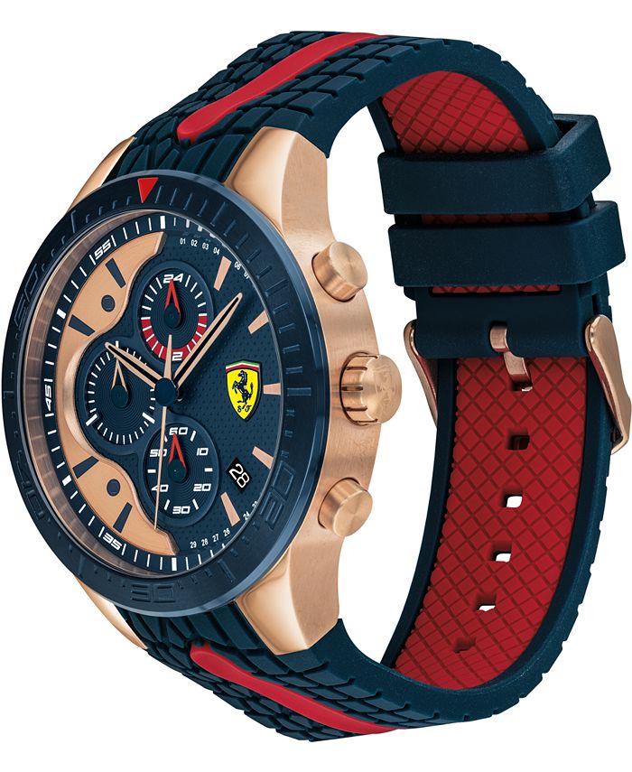 Ferrari Men's Chronograph RedRev Blue Silicone Strap Watch 46mm - Macy's