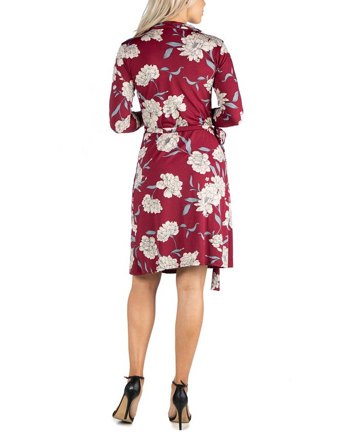 24seven Comfort Apparel Women's Collared Burgundy Wrap Dress - Macy's