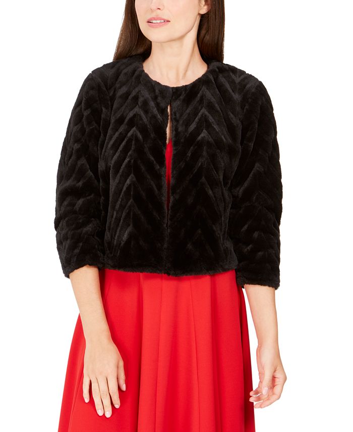 Calvin Klein Chevron Faux-Fur Jacket - Macy's