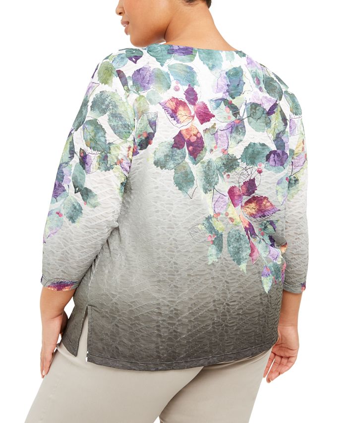 Alfred Dunner Plus Size Loire Valley Fall Leaves Printed Top - Macy's