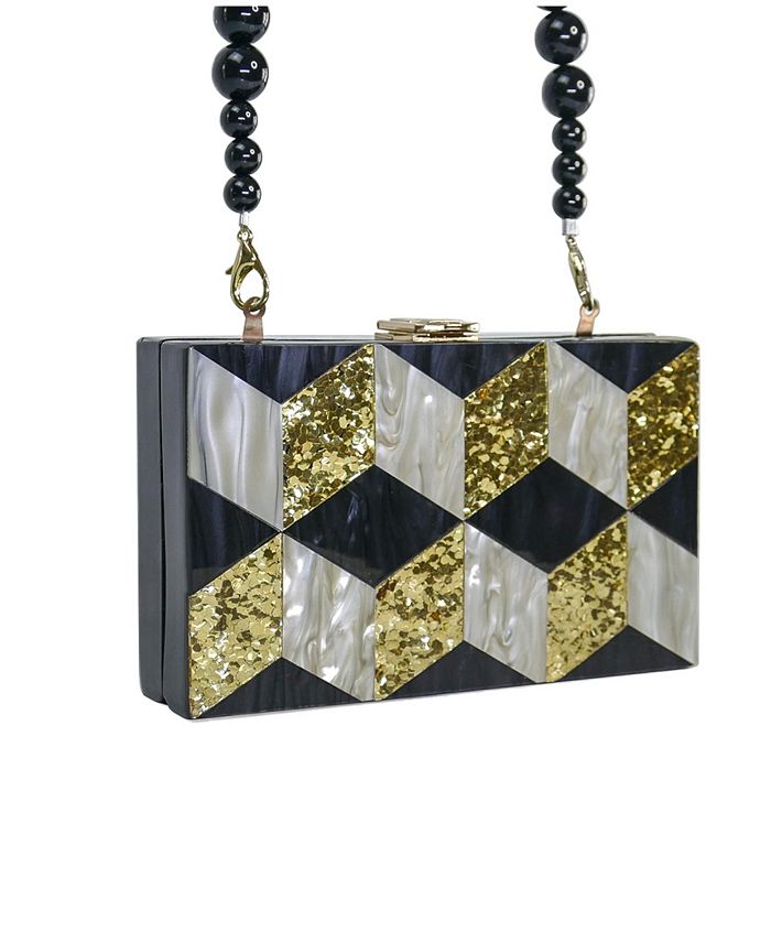 Milanblocks Beaded Top Handle Grid Acrylic Box Clutch - Macy's