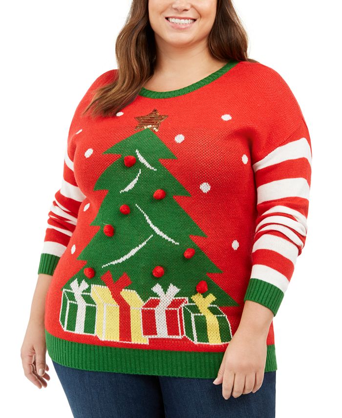 Ultra Flirt Trendy Plus Size Holiday Tree Sweater - Macy's
