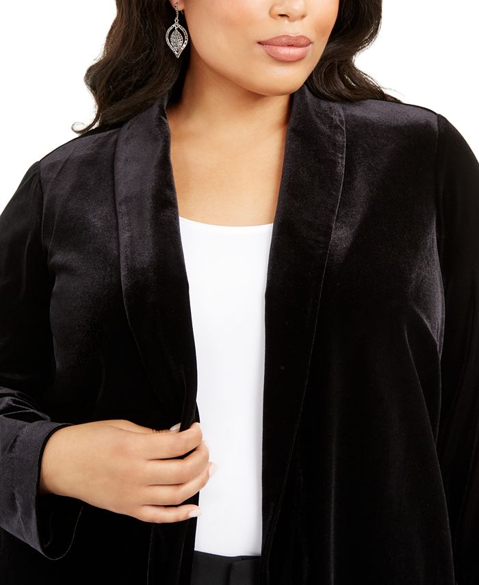 Alfani Plus Size Open-Front Long Velvet Jacket, Created for Macy's - Macy's