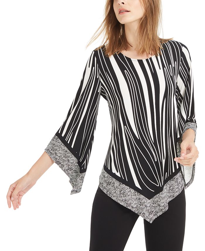 Alfani Mixed Print V-Hem Top, Created For Macy's - Macy's