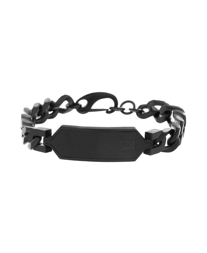 Ben Sherman Id Plate Leather Curb Chain Men's Bracelet - Macy's