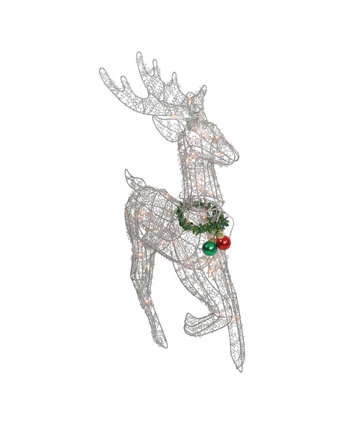 Northlight 25" Lighted Silver Wire Prancing Reindeer Christmas Outdoor Decoration - Macy's