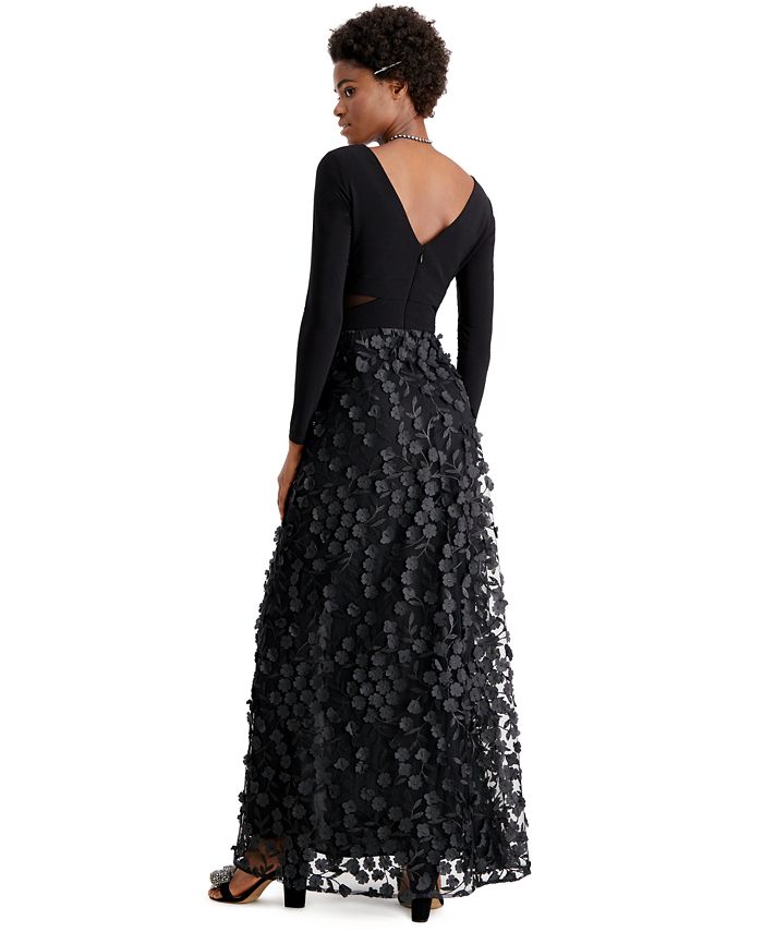 XSCAPE Mesh-Cutout Flower Gown - Macy's