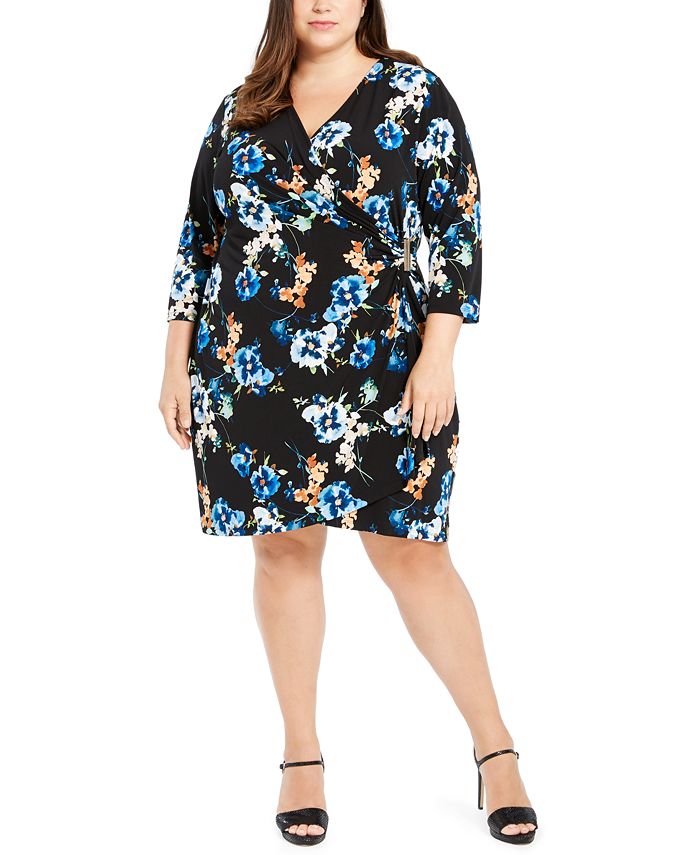 Calvin Klein Plus Size Printed Faux-Wrap Dress - Macy's