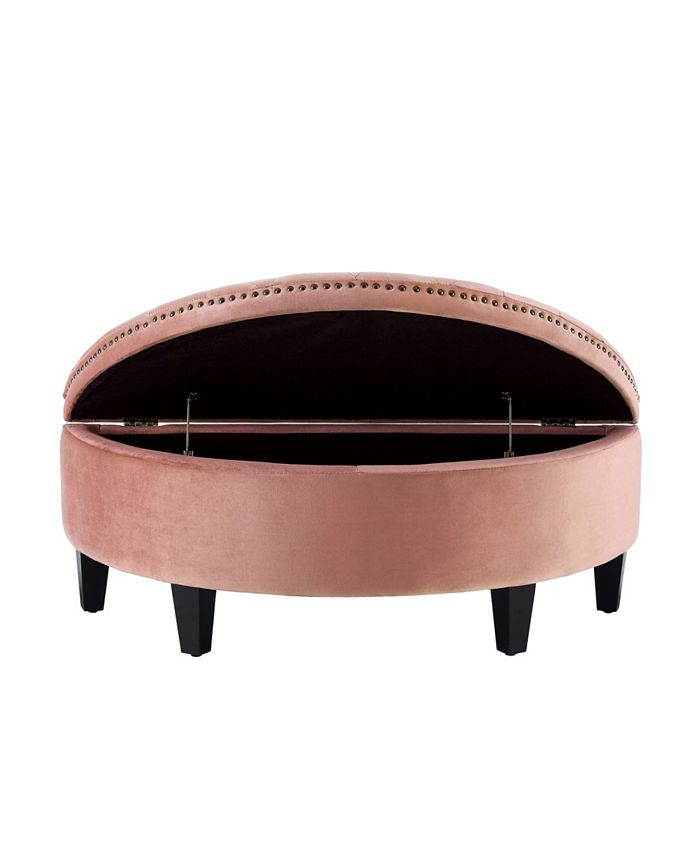 INSPIRED HOME Jolie Upholstered Tufted Half Moon Storage Ottoman with ...