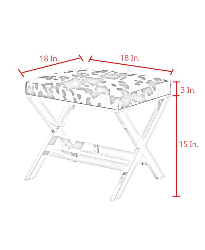 INSPIRED HOME Drake Velvet Faux Cowhide Ottoman with Metal X-Leg Frame ...