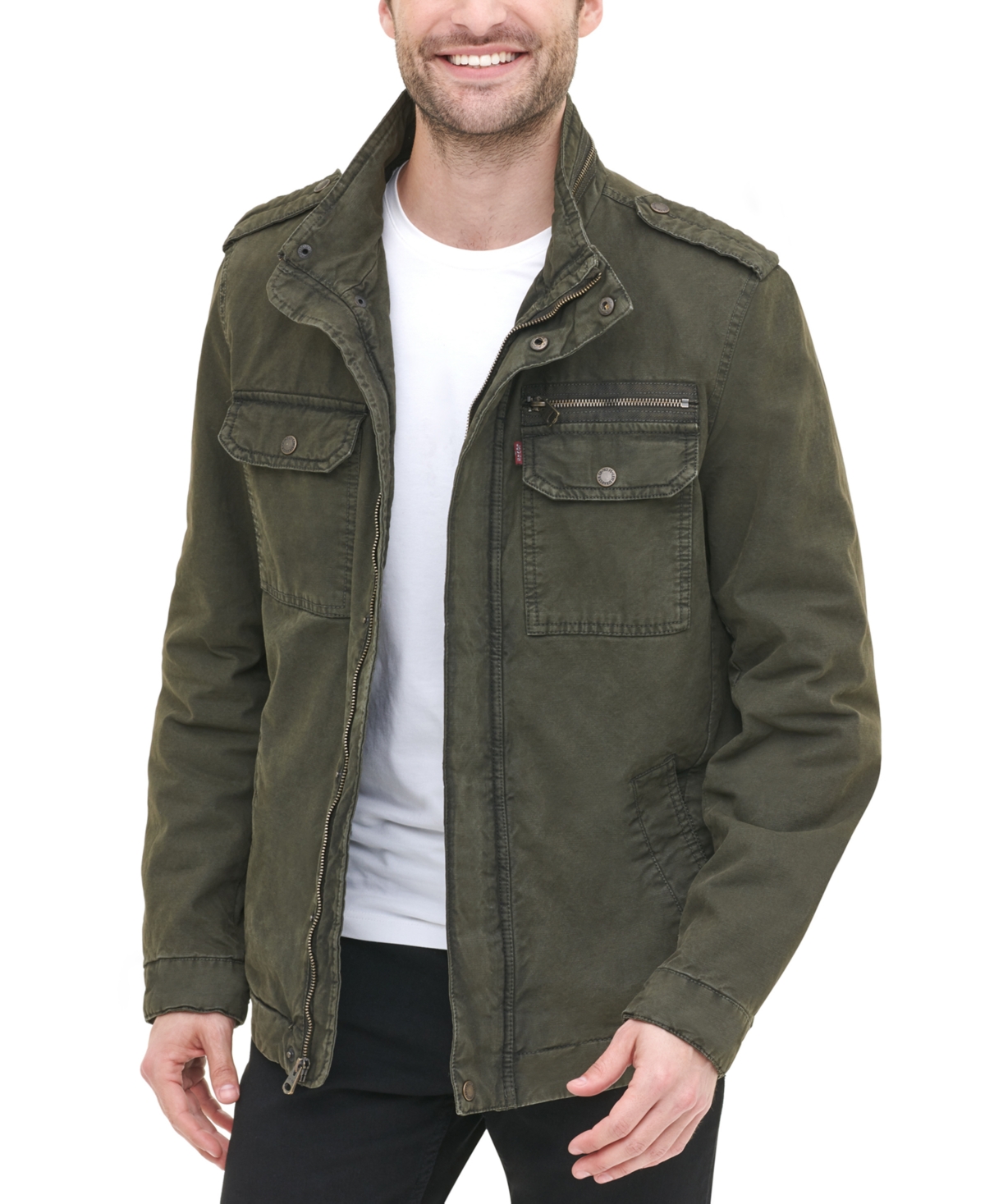Levis Mens Cotton Zip-Front Jacket - Olive