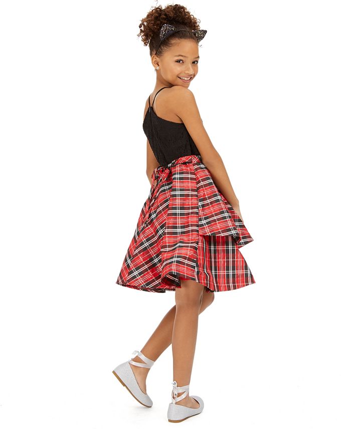 Sequin Hearts Big Girls 2-Pc. Eyelash Bolero & Plaid Dress Set - Macy's
