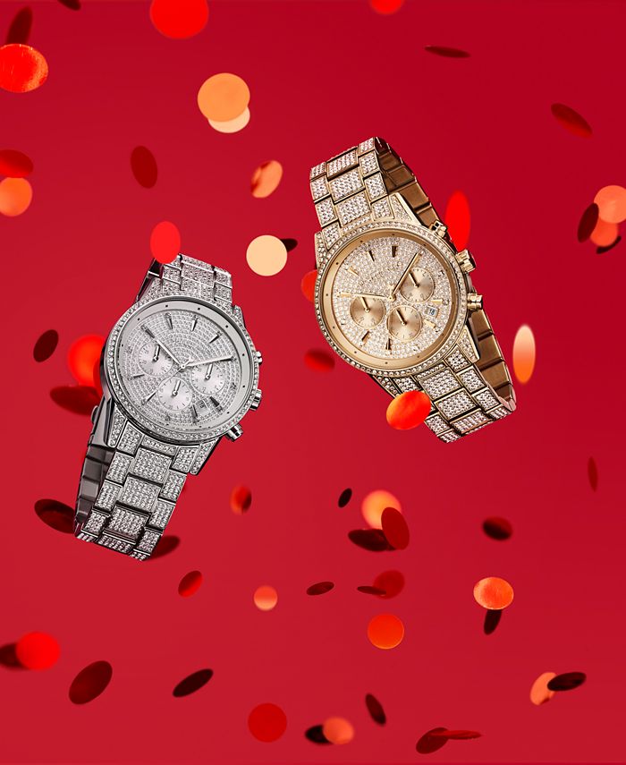 Michael Kors Women's Chronograph Ritz Gold-Tone Stainless Steel Pavé ...