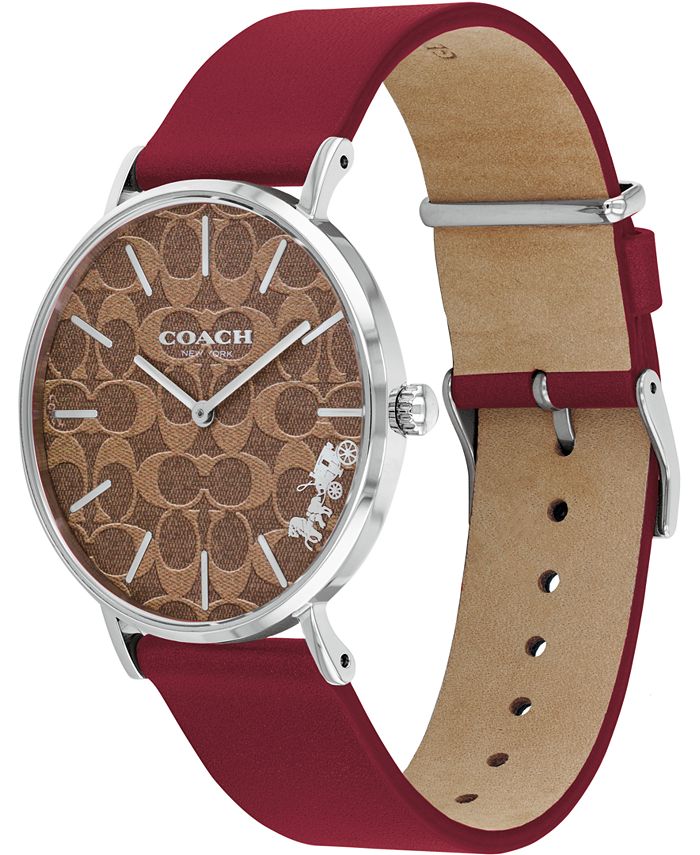 COACH Women's Perry Red Leather Strap Watch 36mm, Created for Macys ...