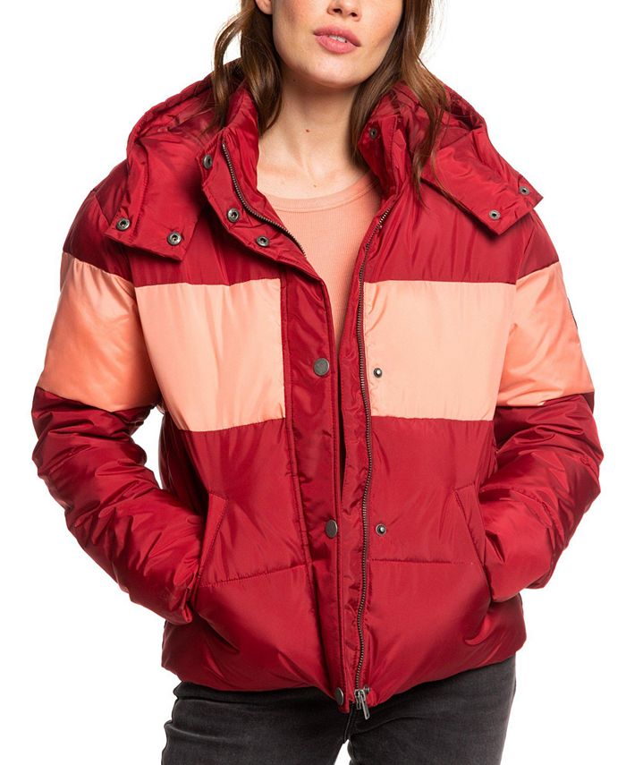 Roxy Juniors' Out Of Focus Colorblocked Hooded Puffer Jacket - Macy's