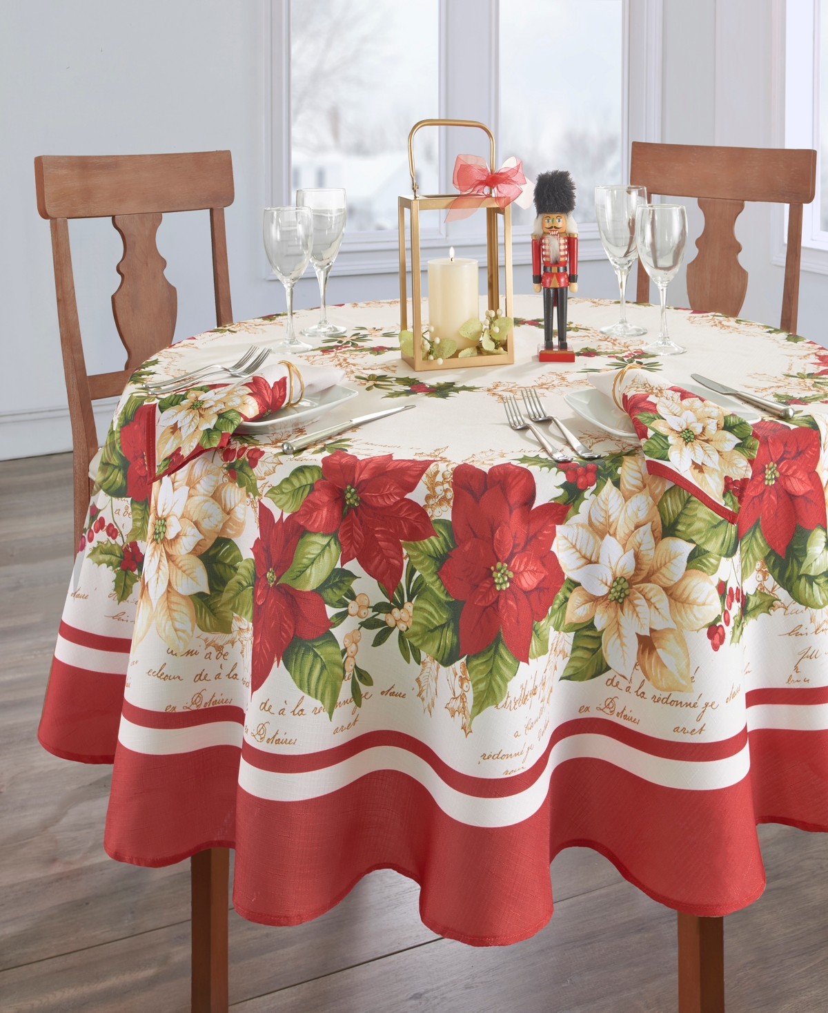 Click here for Elrene Red and White Poinsettias Tablecloth - 70 -... prices