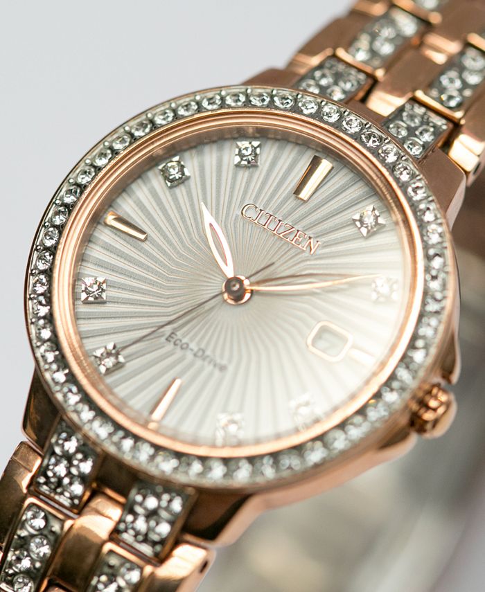 Citizen Women's Eco-Drive Crystal Accent Rose Gold-Tone Stainless Steel ...