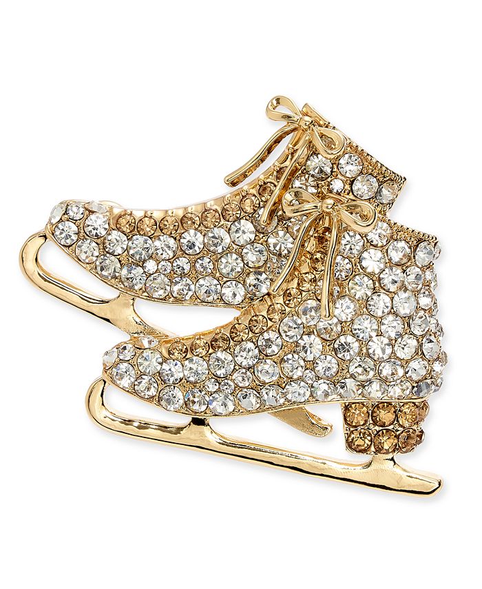 Charter Club Gold-Tone Crystal Ice Skates Pin, Created for Macy's - Macy's