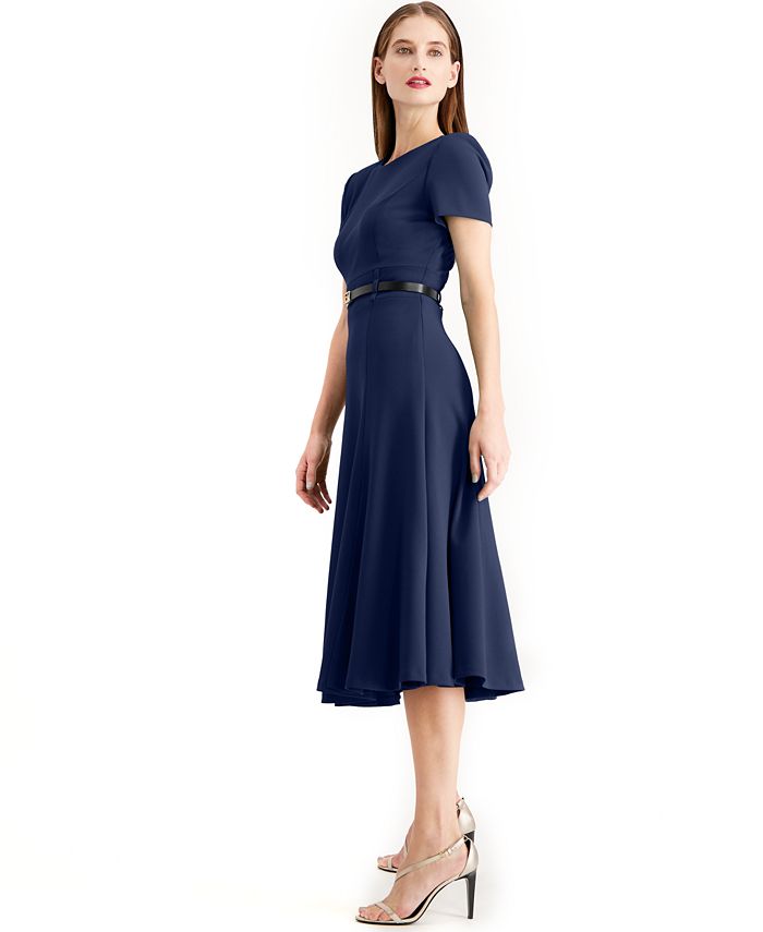 Calvin Klein Womens Belted Fit And Flare Midi Dress Macys