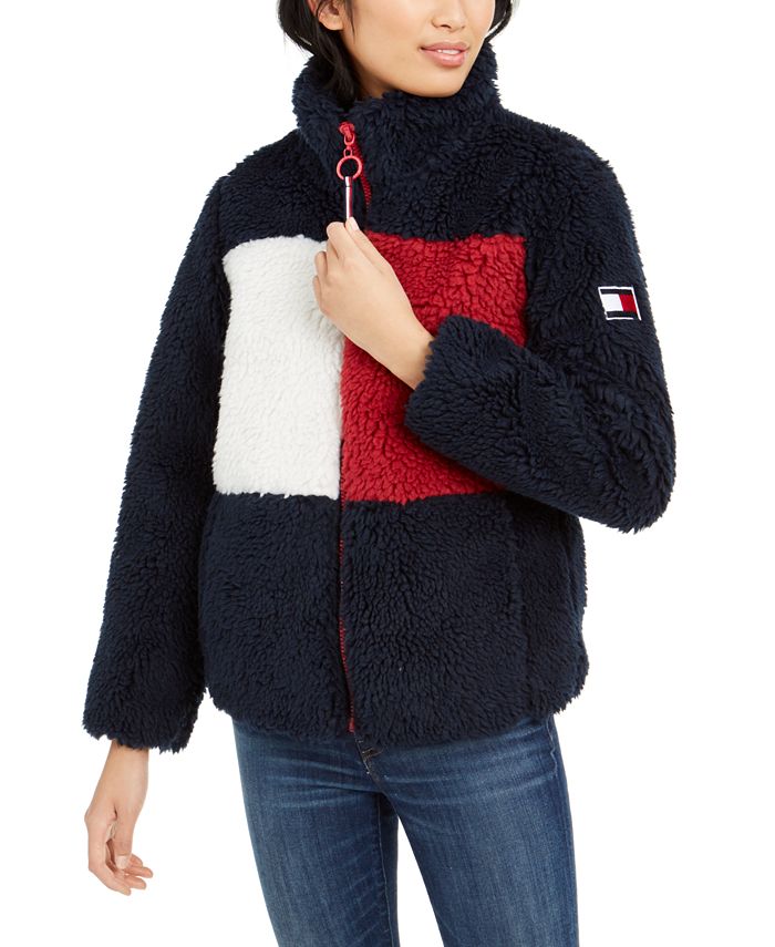 Tommy Hilfiger Colorblocked Logo Shearling Jacket - Macy's