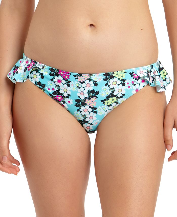 California Waves Floral Print Ruffled Hipster Bikini Bottoms Created