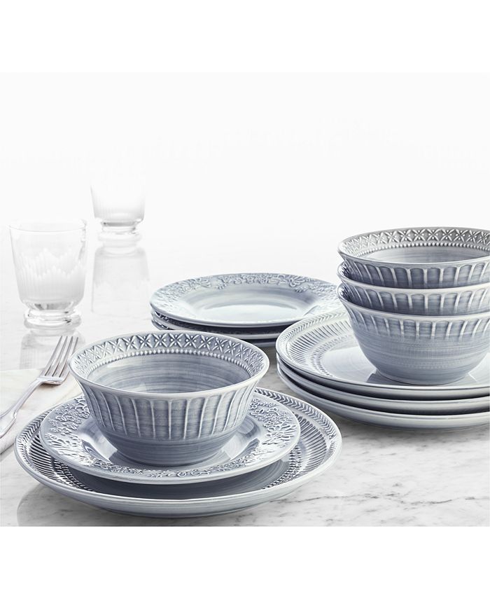 Hotel Collection Classic Brush 12-Pc. Dinnerware Set, Service for 4 ...