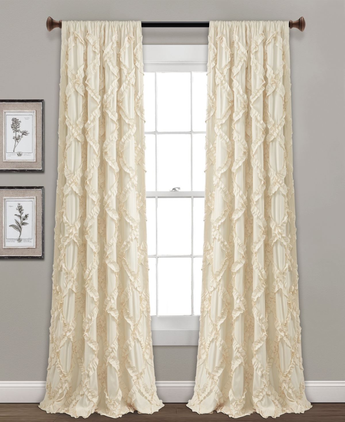 Click here for Ruffle Diamond 54 x 95 Curtain Set - Ivory prices