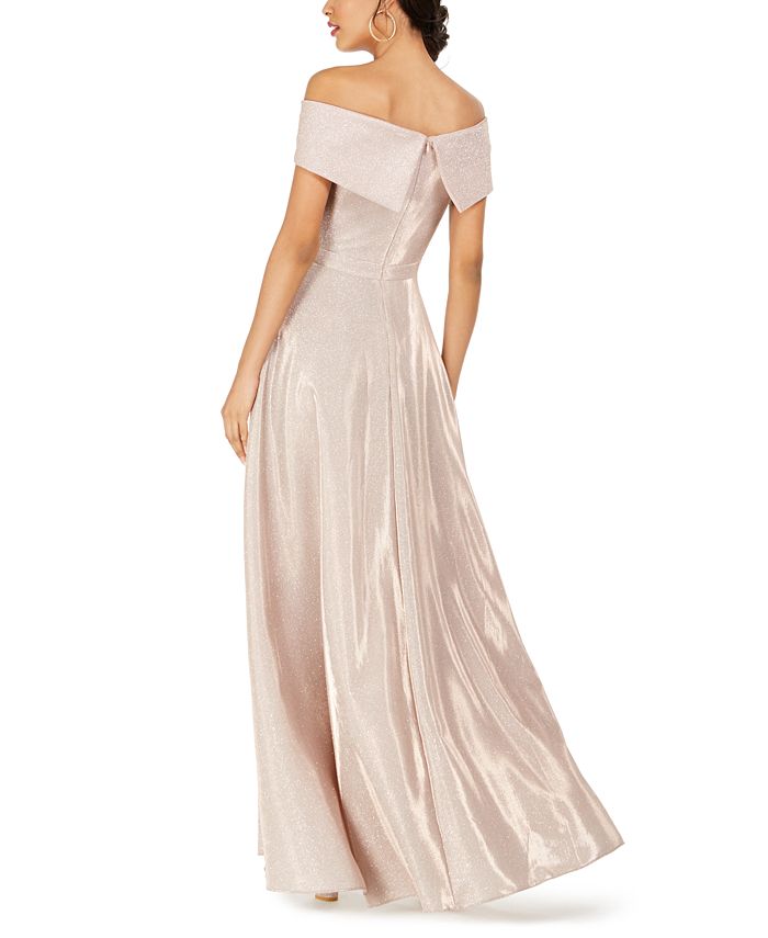 XSCAPE Women's Off-The-Shoulder Shimmer Wrap Style Gown - Macy's
