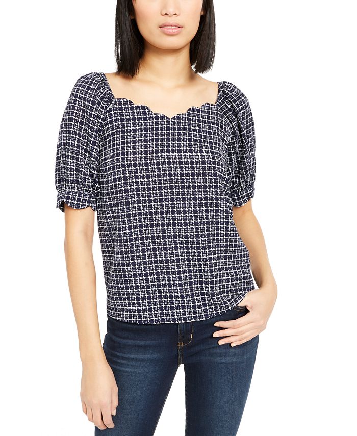 Monteau Petite Scalloped Sweetheart-Neck Top - Macy's