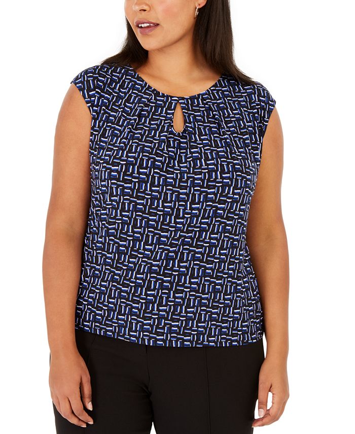 Kasper Plus Size Pleated-Neck Keyhole Top - Macy's