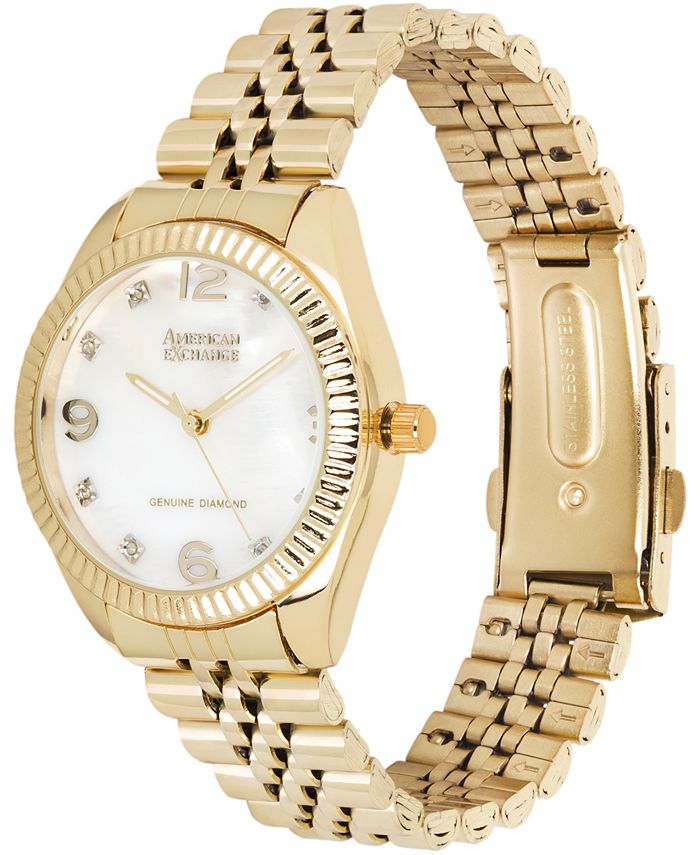 American Exchange Ladies Genuine Diamond Collection Watch, 34mm - Macy's