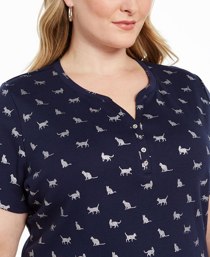Karen Scott Plus Size Cat Print Shirt, Created for Macy's - Macy's