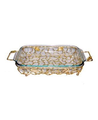 Classic Touch Rectangular Gold-Tone Handled Pyrex Holder with Leaf ...