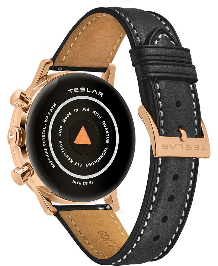 Teslar Men's Swiss Chronograph Re-Balance Black Leather Strap Watch ...