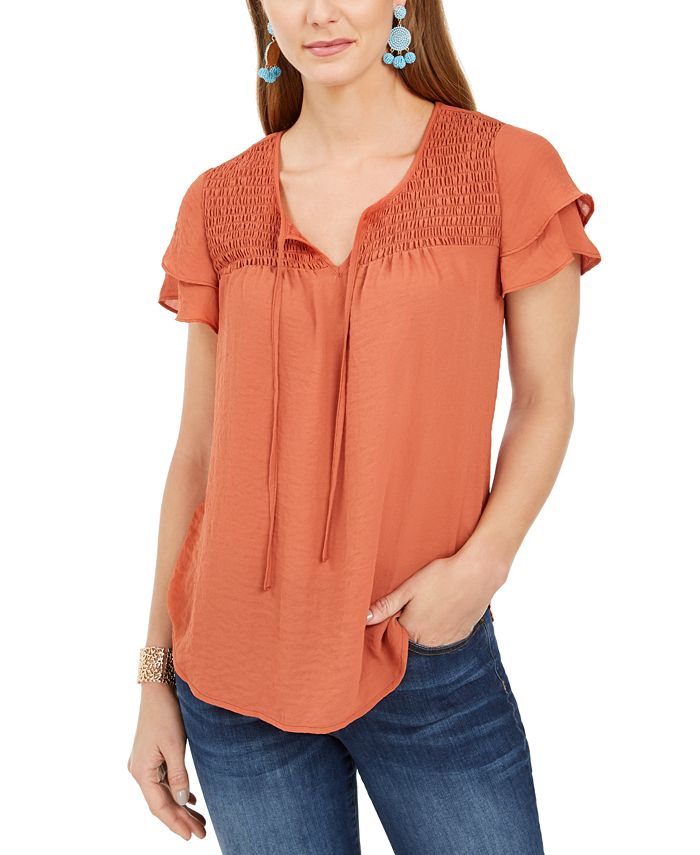 Style & Co Smocked Flutter-Sleeve Top, Created for Macy's - Macy's