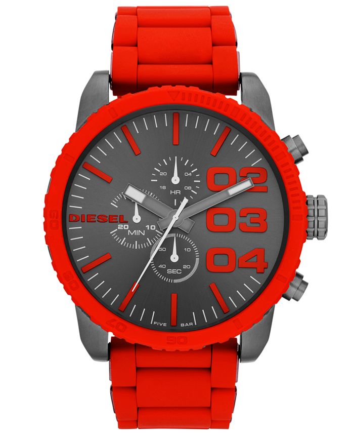Diesel Watch, Men's Chronograph Red Silicone-Wrapped Stainless Steel ...