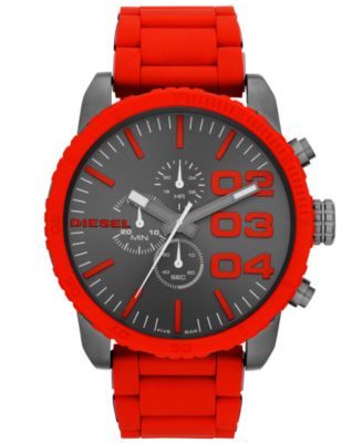 Diesel Watch, Men's Chronograph Red Silicone-Wrapped Stainless Steel ...