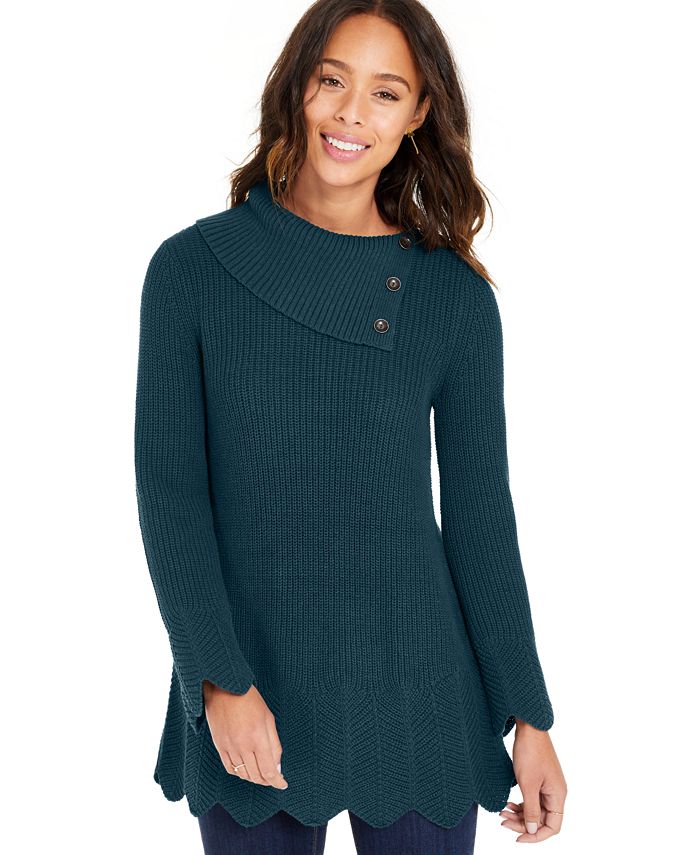 Style & Co Petite Envelope-Neck Scalloped-Edge Sweater, Created for ...