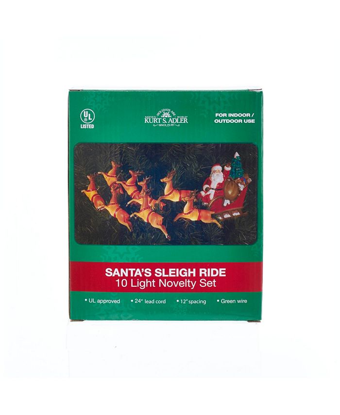 Kurt Adler UL 10-Light Santa Sleigh and Eight Reindeer Light Set - Macy's