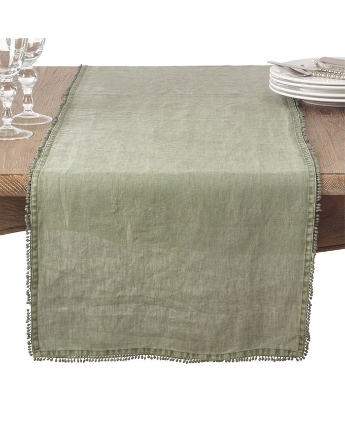 Saro Lifestyle Pom Pom Design Linen Dining Room Table Runner - Macy's